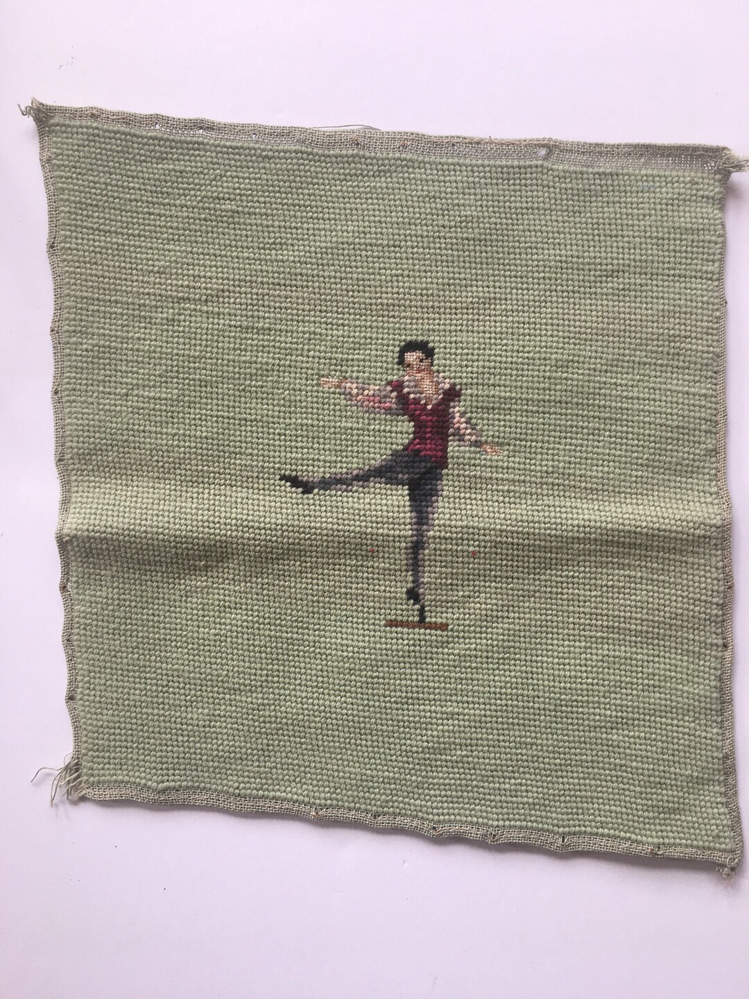 Vintage Needlepoint Male Ballet Dancer on a Green Olive Background ...
