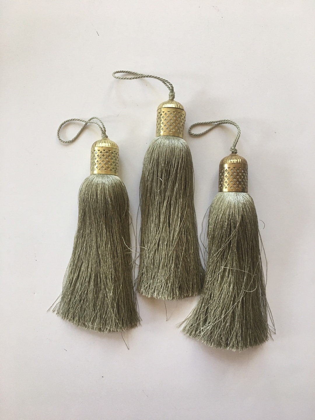 Vintage Sage Green Tassels SET of 3 With Metal Accent Home Decor ...