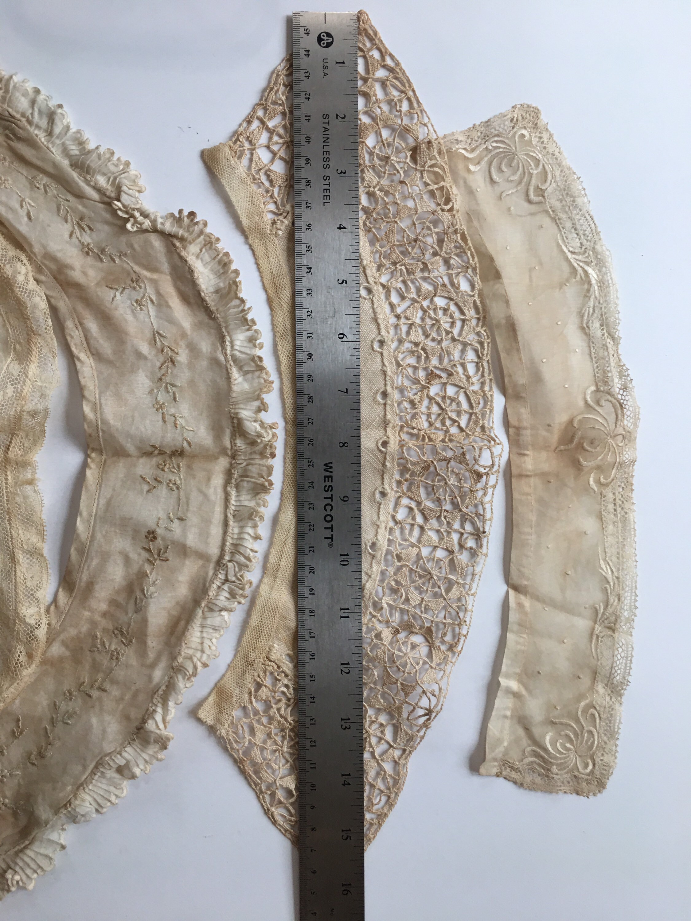 Vintage and Antique Distressed Lace Collars Embroidery Pleated Set of 4 ...