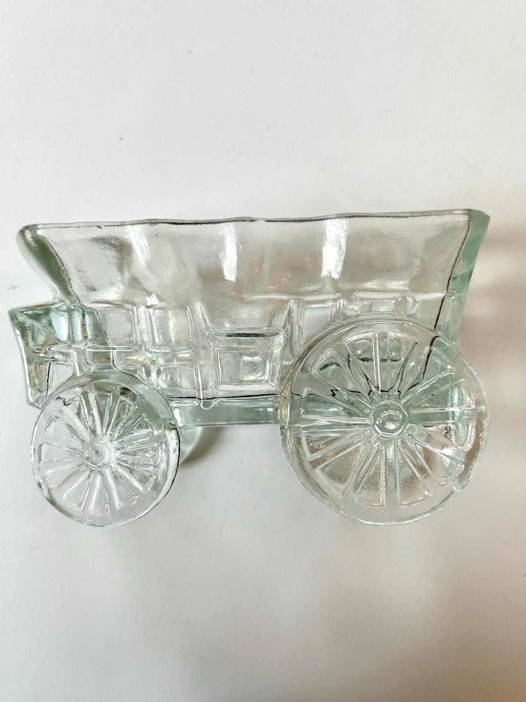 Vintage Clear Glass Wagon With Wheels Nut Dish Candy Dish Cute Kitschy ...