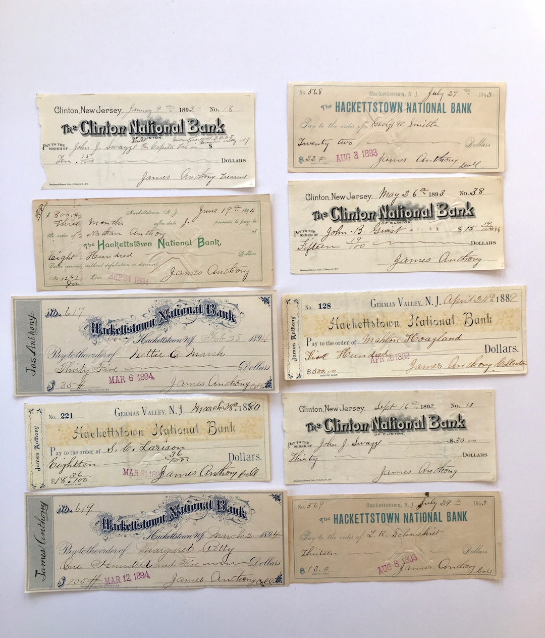 ANTIQUE Checks SET of Ten 1800s Handwritten Cancelled Checks Assortment ...