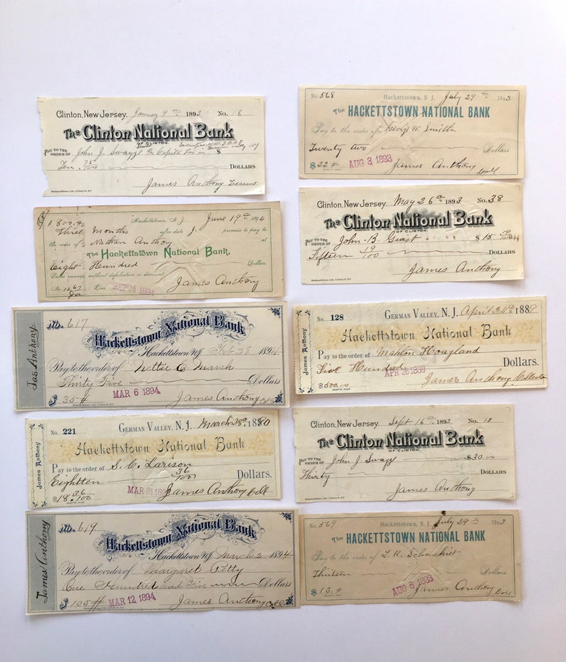 ANTIQUE Checks SET of Ten 1800s Handwritten Cancelled Checks Assortment ...