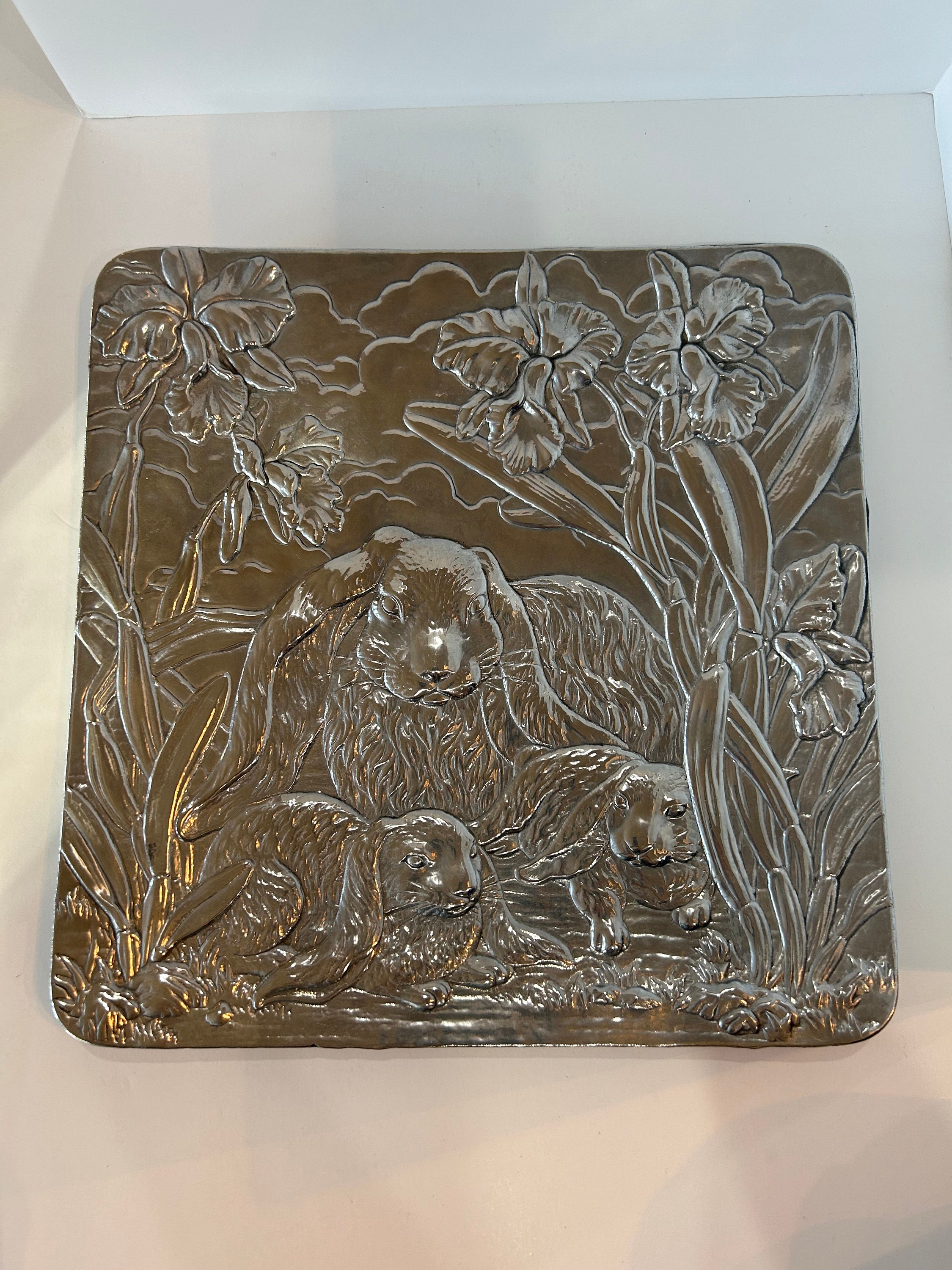 Vintage Arthur Court Rabbit Bunny Large Square Platter Aluminum Relief ...