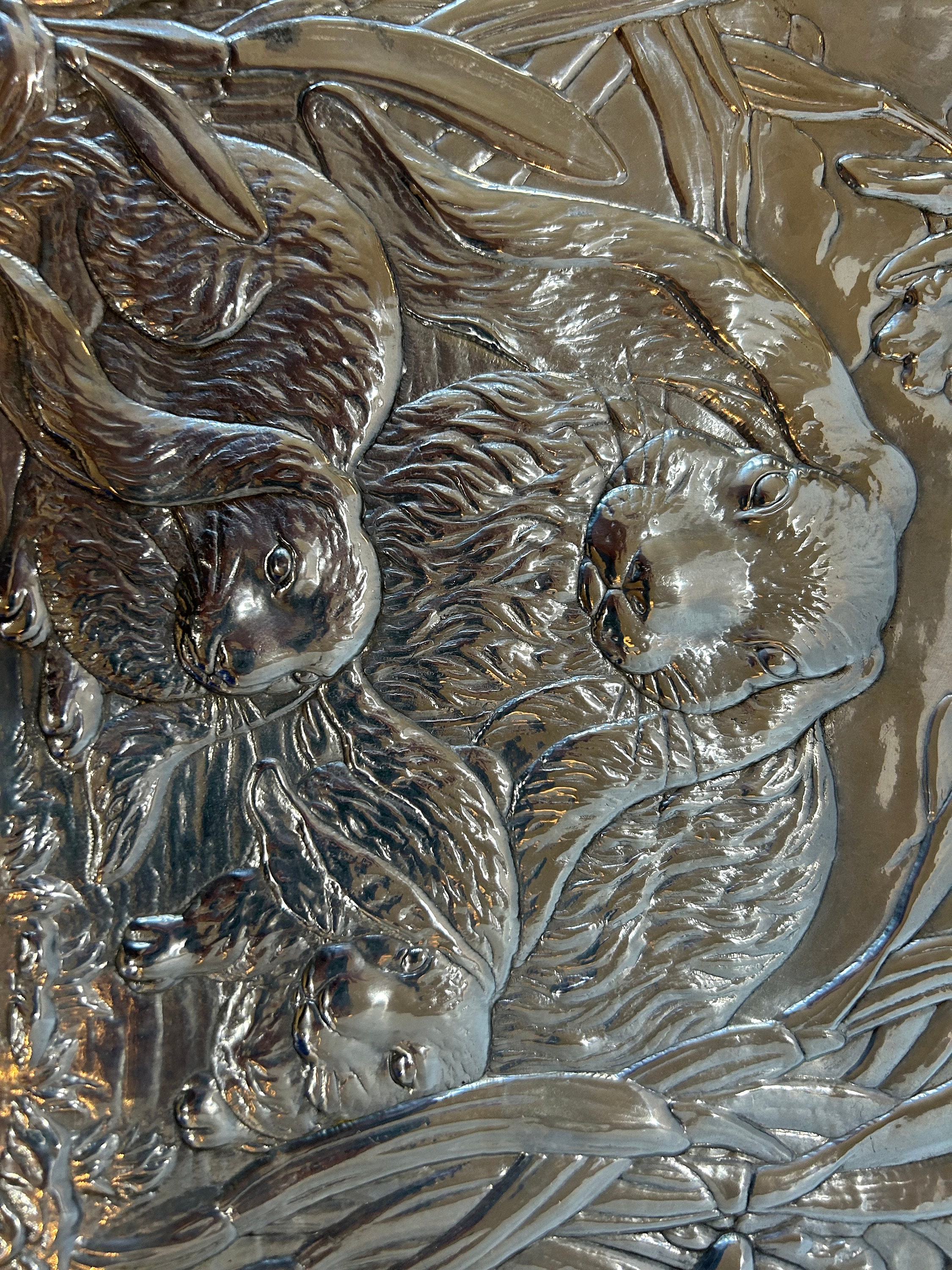 Vintage Arthur Court Rabbit Bunny Large Square Platter Aluminum Relief ...