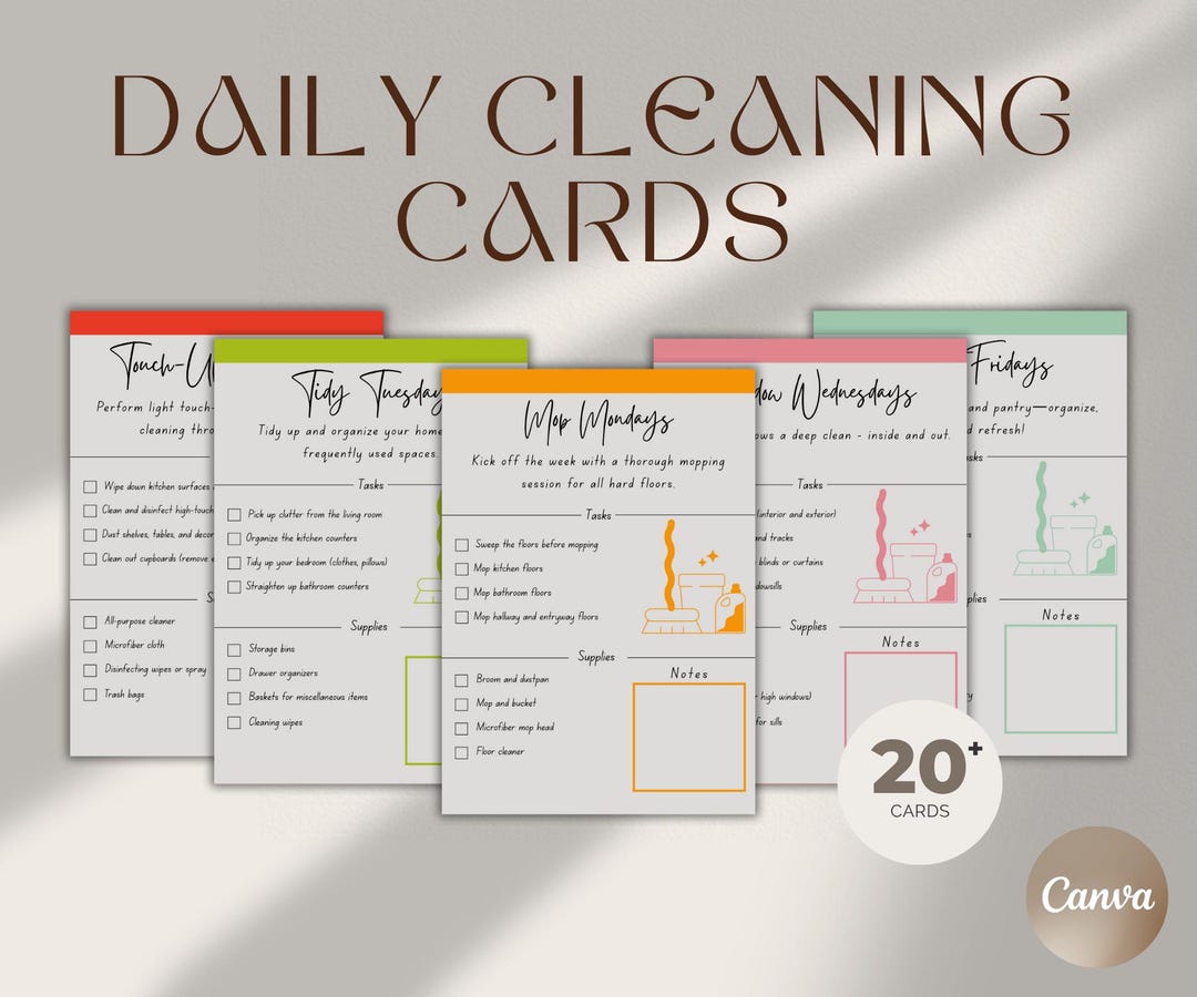 Colorful Cleaning Schedule Printable: Editable Task Cards Canva ...