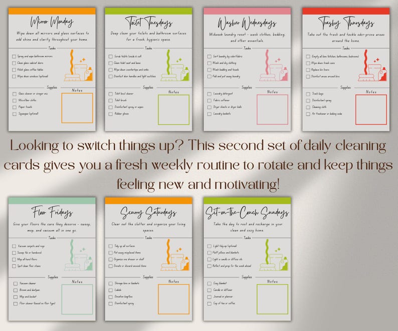Colorful Cleaning Schedule Printable: Editable Task Cards Canva ...