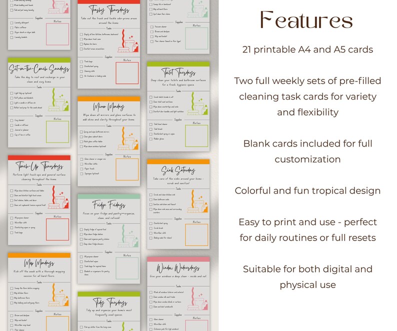 Colorful Cleaning Schedule Printable: Editable Task Cards Canva ...