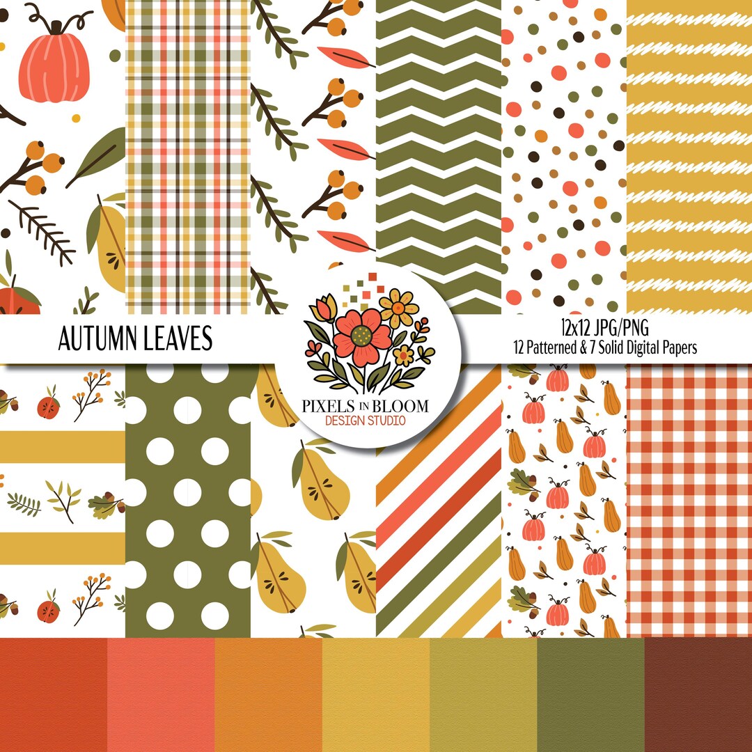 Autumn Leaves Digital Paper Pack: Fall Scrapbooking, Card Making (12x12 ...