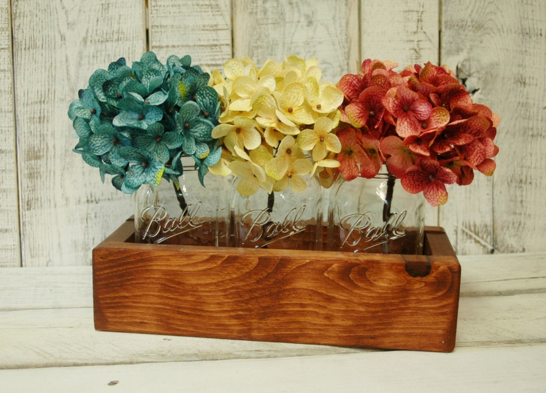 Mason Jar Box Mason Jars, Rustic Decor, Mason Jar Centerpiece, Rustic ...
