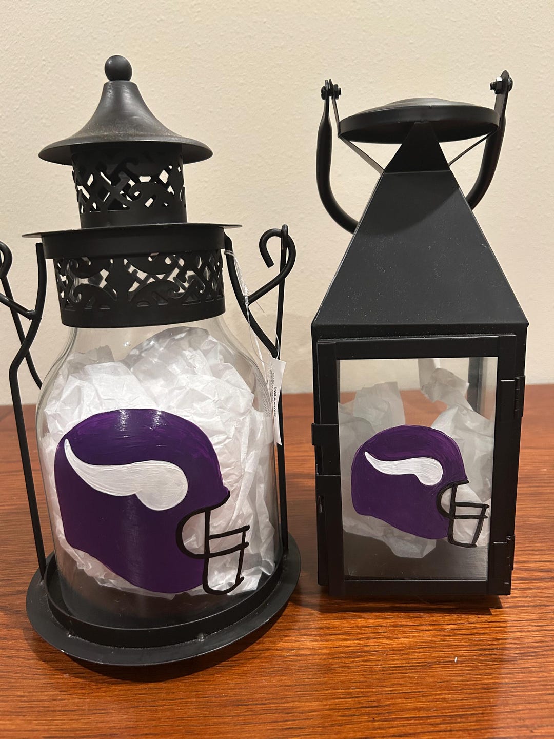 Hand-painted Vikings Helmet Lantern, Football Fan Decor - Etsy
