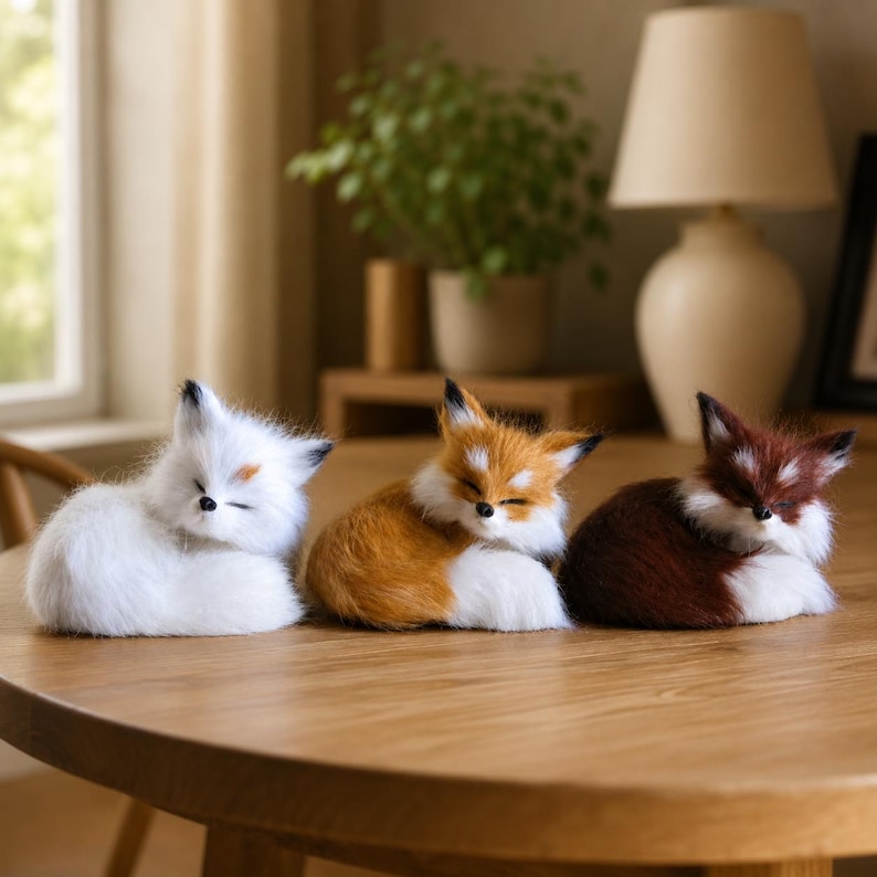 Realistic Faux Fur Woodland Animal Figurines, Cottagecore Nursery Decor ...