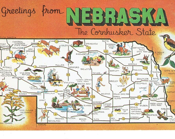 Greetings From Nebraska - State Map Vintage Postcard - the Cornhusker ...