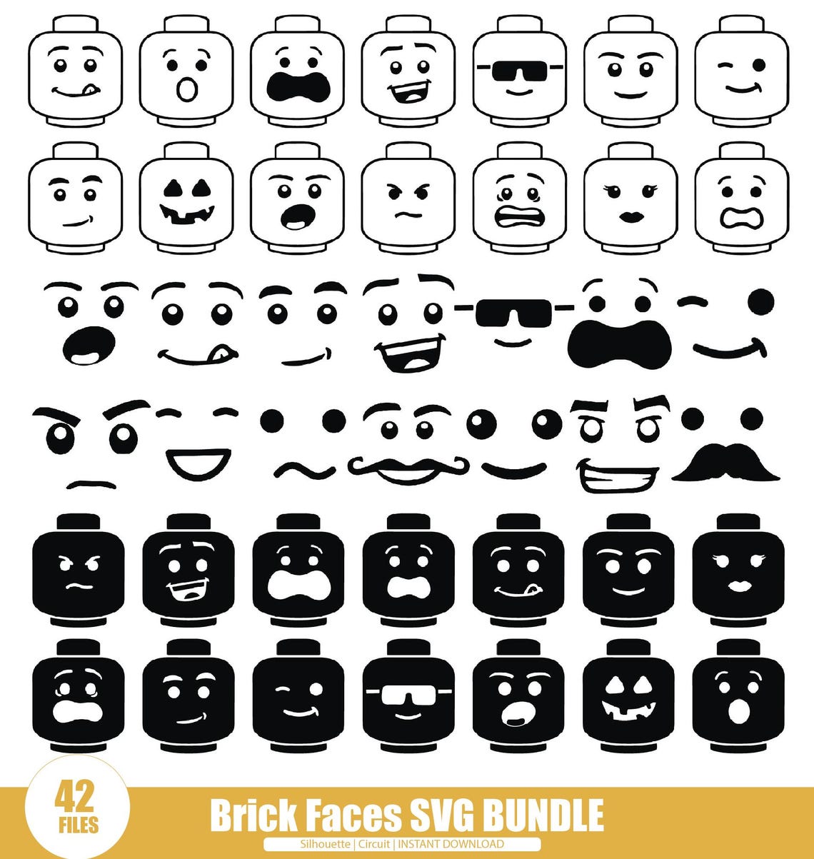 Brick Faces Svg Bundle, Kids Toys Svg Png, Brick Svg Png, Building ...