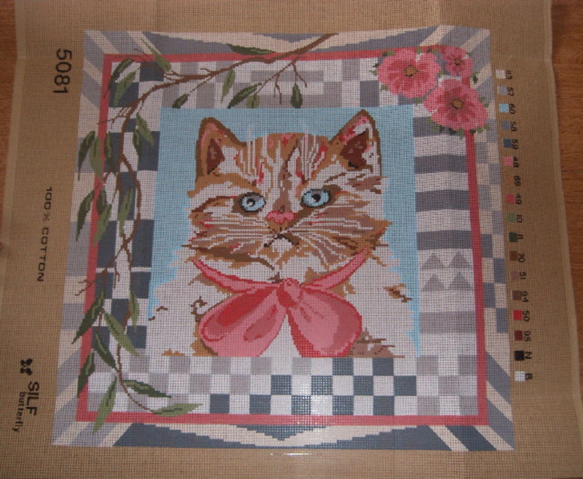 Vintage Made in Italy Needlepoint Tapestry Kit CAT - Etsy Sweden