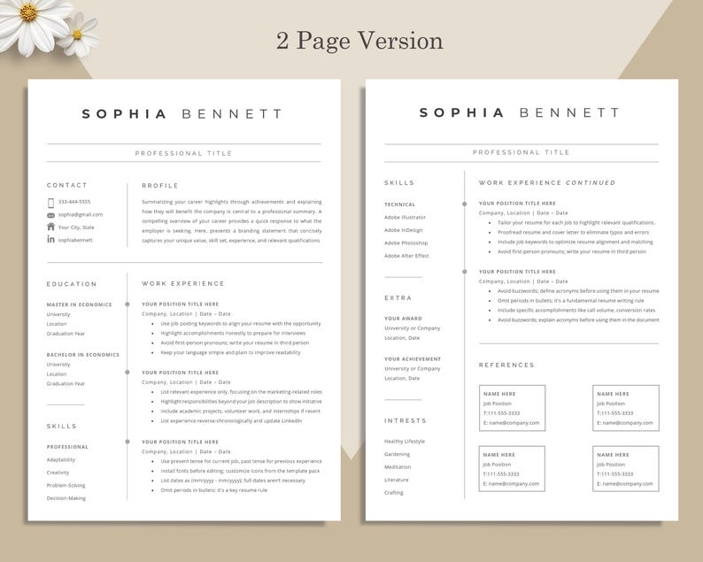 Clean Modern Resume Template Word, Clean CV Template, Minimalist Resume ...