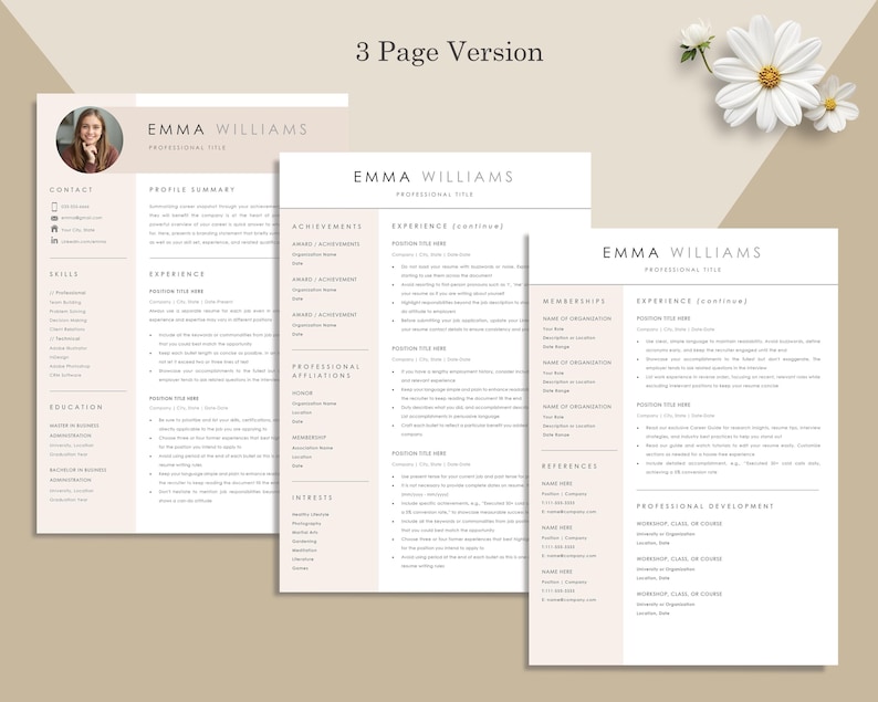 Photo Resume Template, Cv Template Word, Resume Google Docs, CV Template Modern, Professional ...