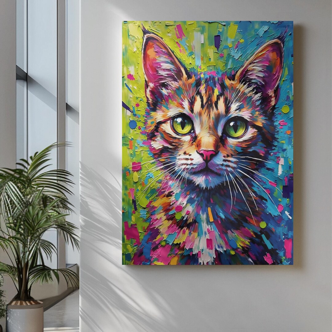 Colorful Abstract Cat Wall Art – Vibrant Modern Cat Painting Print ...