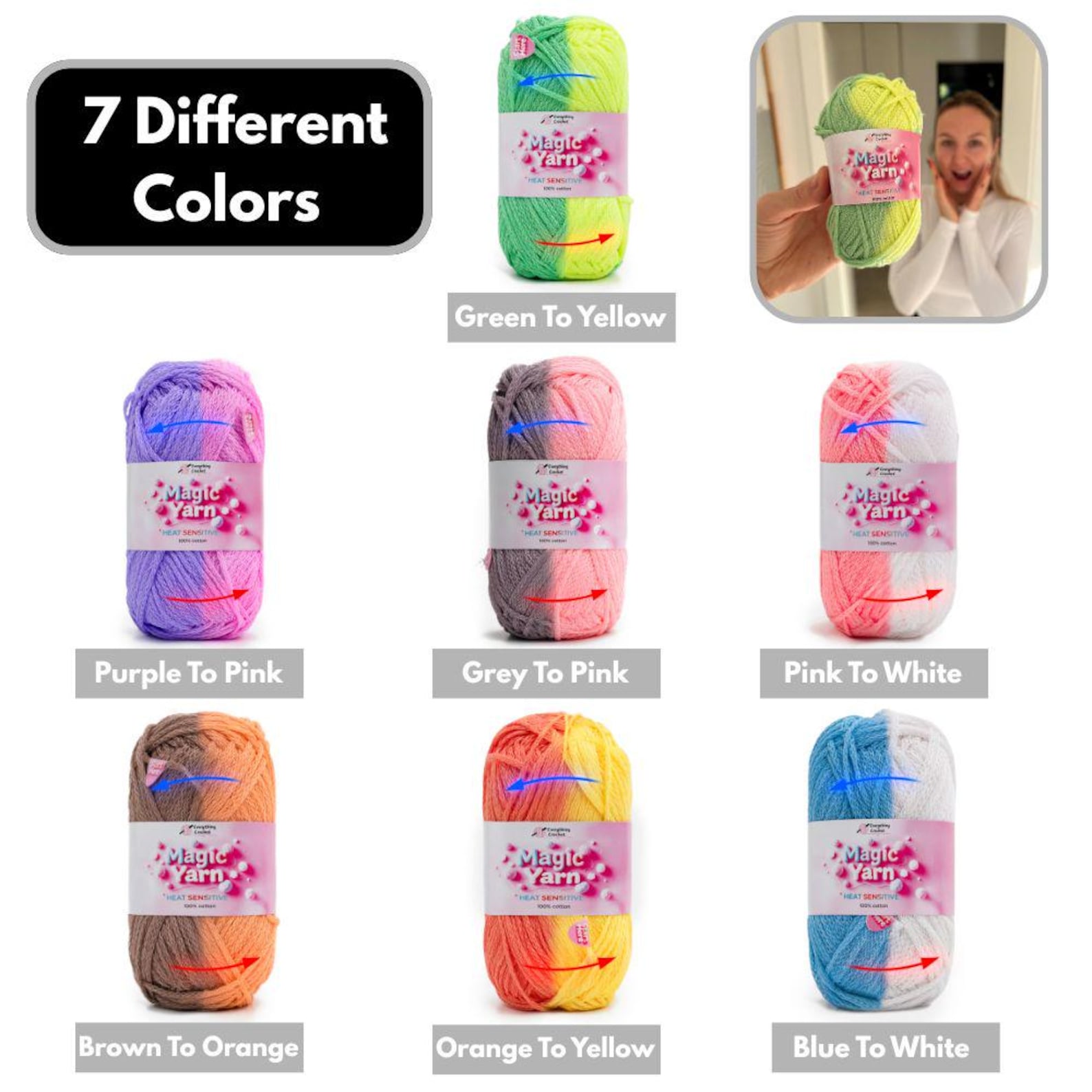 Heat Sensitive Cotton Yarn: Magic Color Changing Crochet, Knitting (164 ...