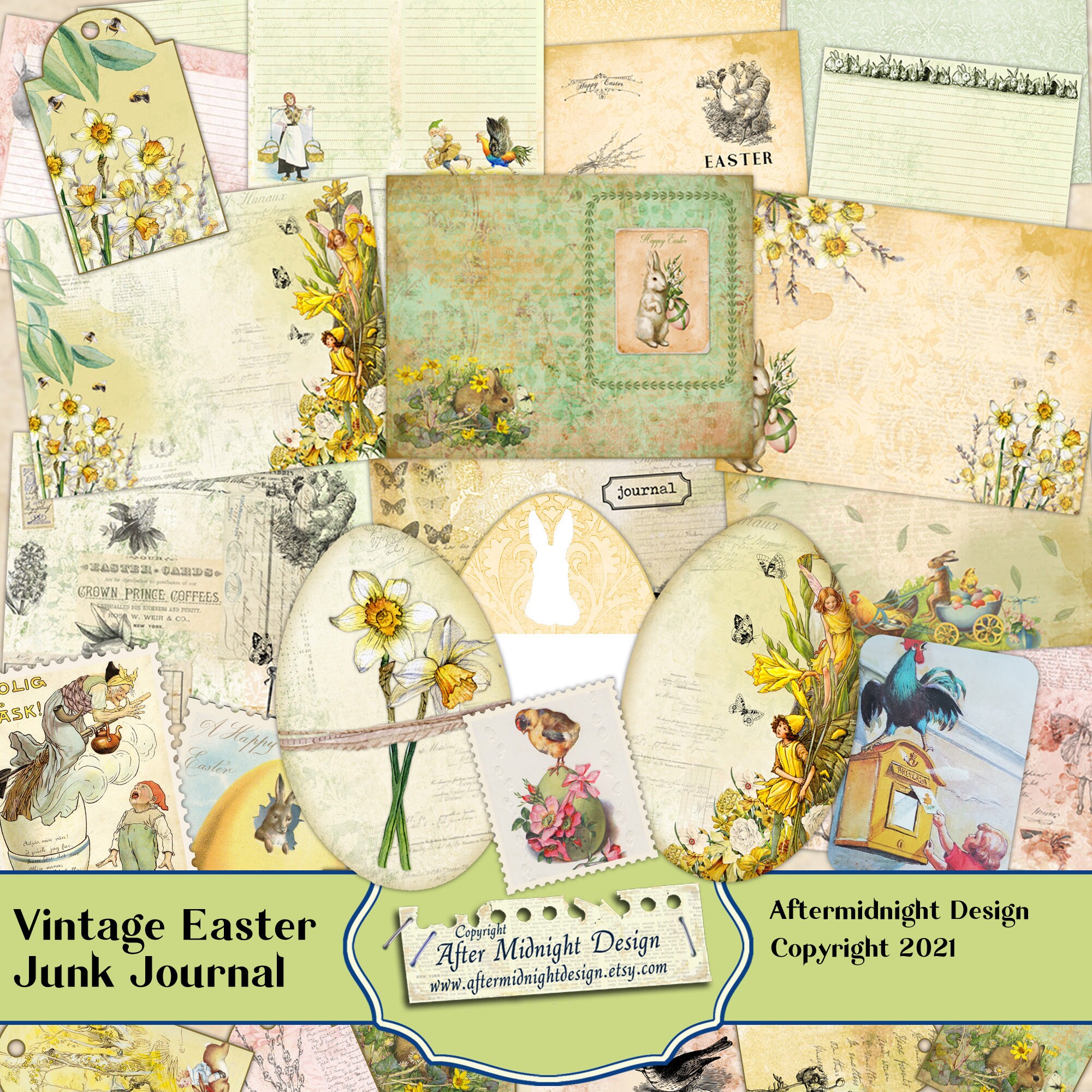 Vintage Easter Junk Journal DIY Journal Eggs Rabbits - Etsy