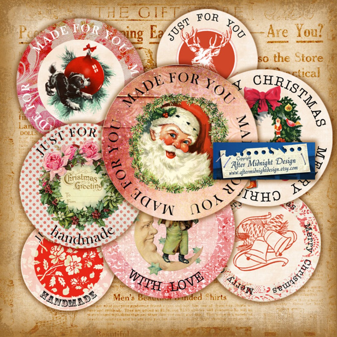 Handmade Labels - 2 Inch Circles - Set of 15 - Digital Collage Sheet ...