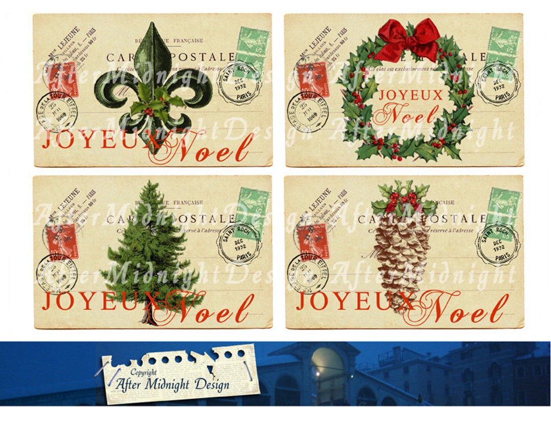 POSTCARDS 1 Christmas Vintage Cards French Tags for Gifts Present ...