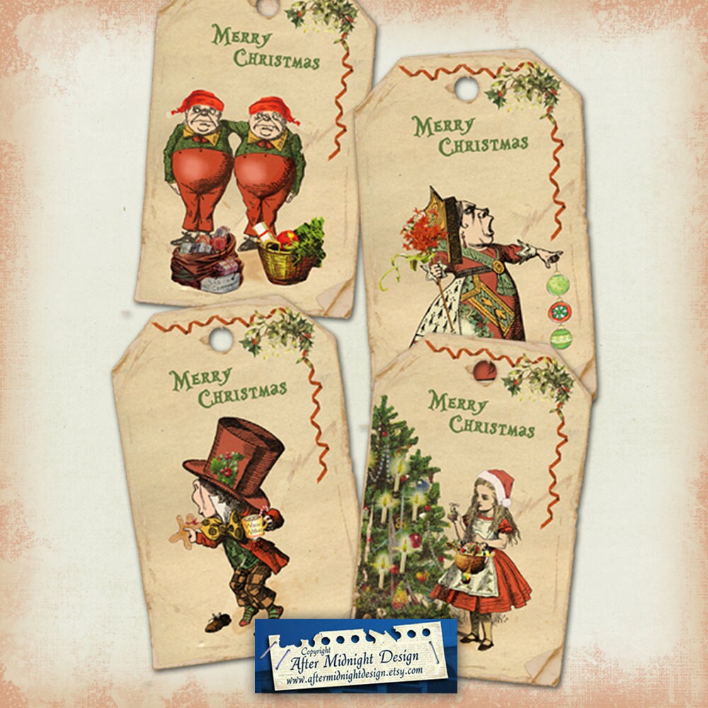 Alice in Wonderland Christmas Cards Tags Colourful Alice in - Etsy