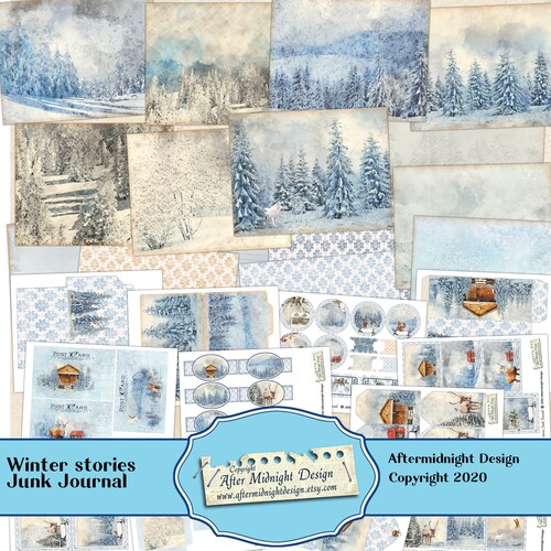 Winter Junk Journal Digital Background Pages - Etsy
