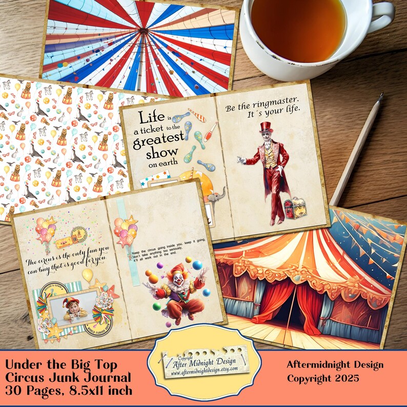 Vintage Circus Junk Journal Kit: Clowns & Animals (digital Download, 30 ...