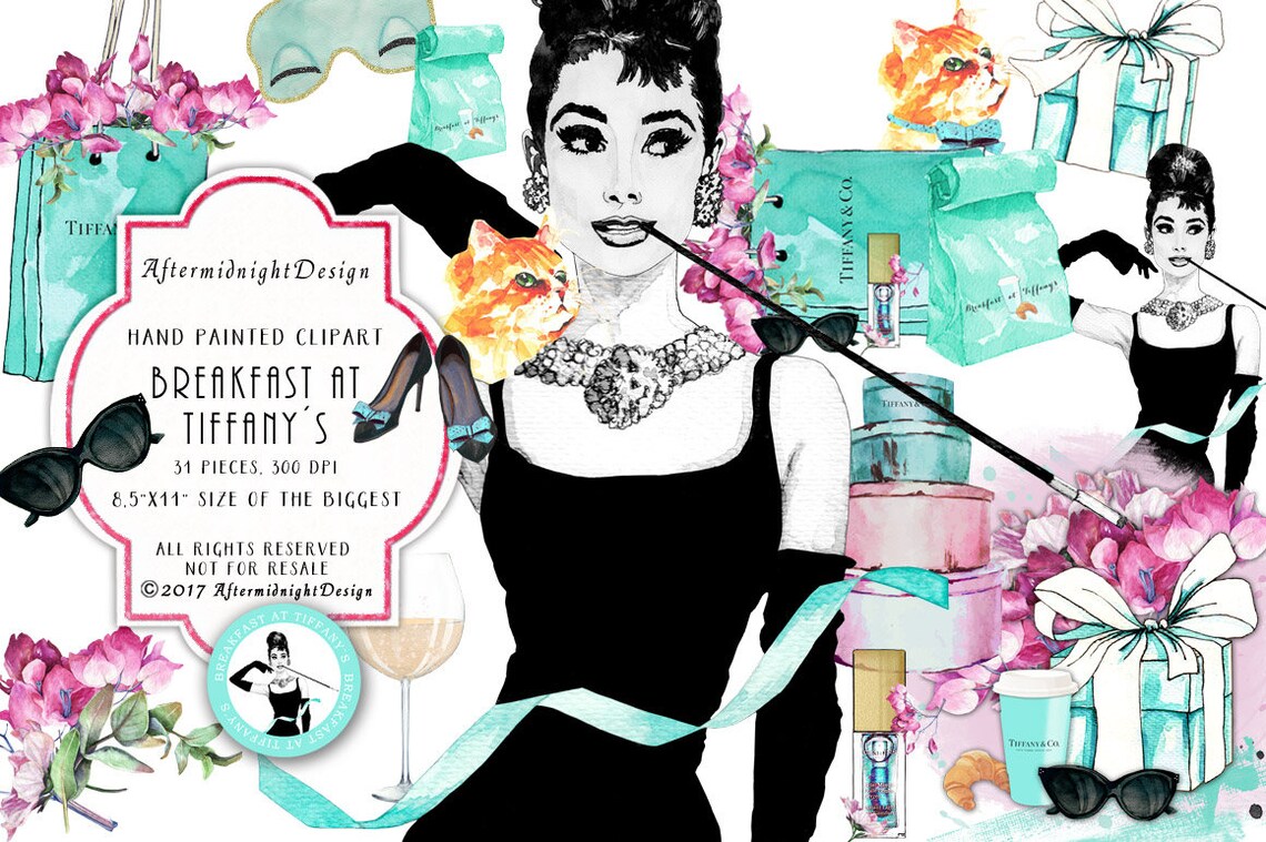 Breakfast at Tiffanys Clipart Fashion Clipart Audrey Hepburn | Etsy