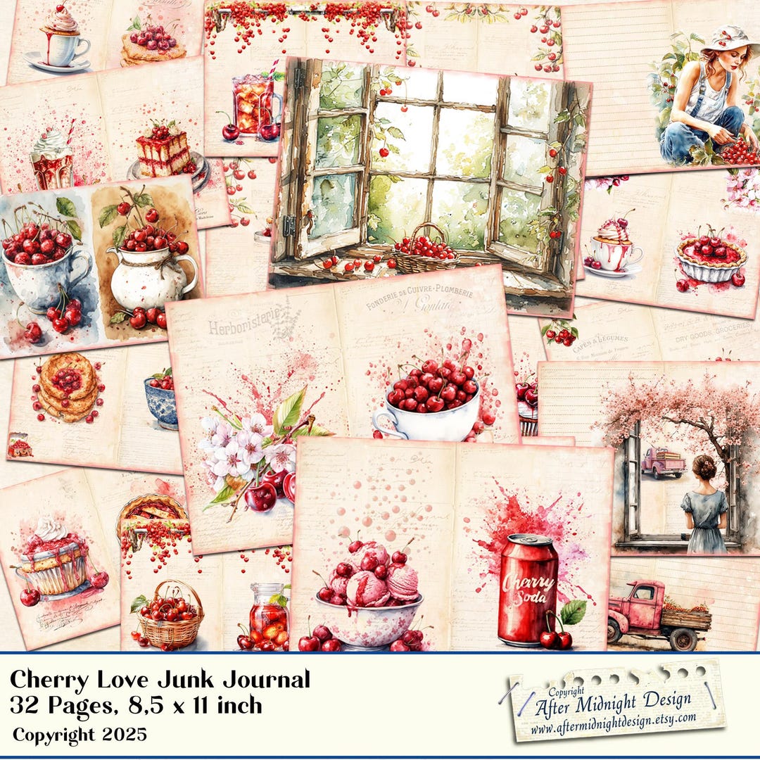 Cherry Love Junk Journal Pages, Printable Journal, Vintage Journal ...