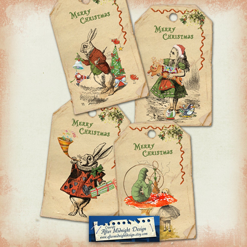 Alice in Wonderland Christmas Cards Tags Colourful Alice in - Etsy