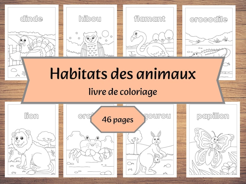 Animals and Habitats Coloring Book, 46 Pages for Toddlers (digital ...