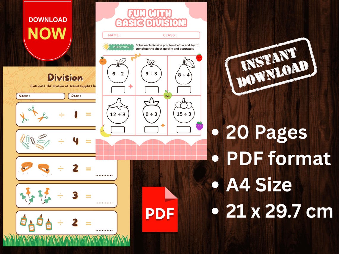 20 Printable Division Worksheets, Kindergarten - 3rd Grade (PDF) - Etsy