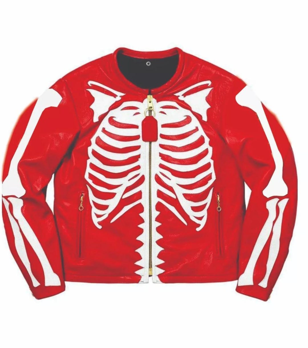 Men’s Blue Skeleton Bone Rider Jacket Genuine Cowhide Leather Motorcycle Jacket Best Gift for ...