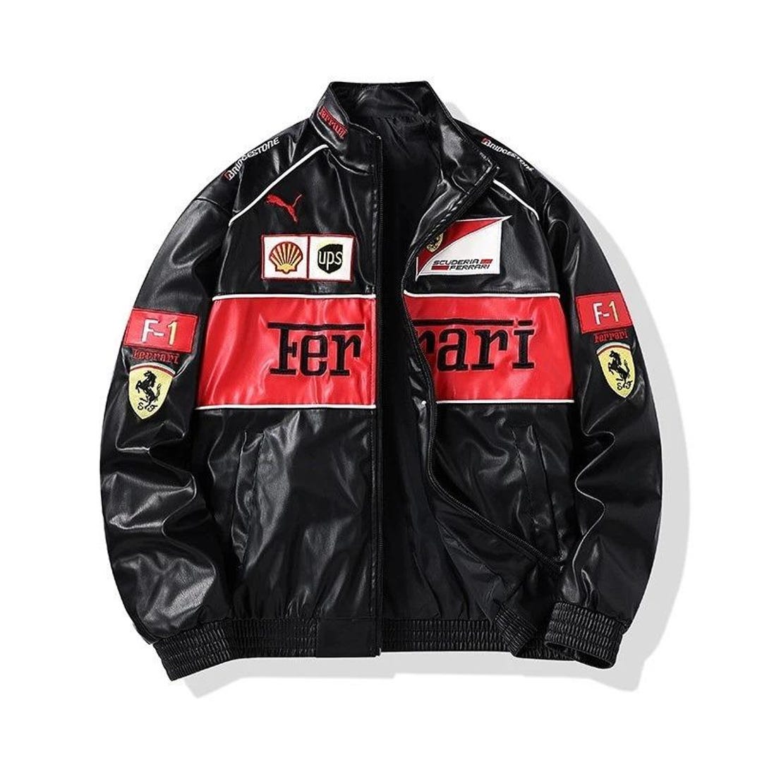 Ferrari Jacket Embroidery Leather Themed Racing Merch Women Unisex F1 ...