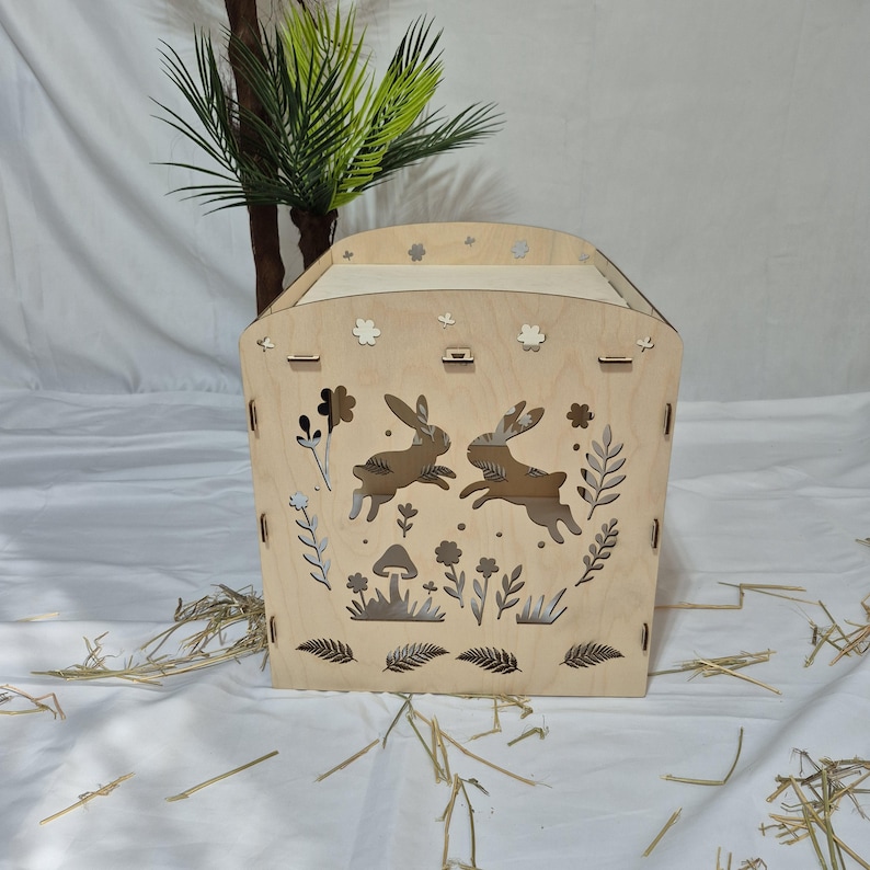 Large Wooden Bunny Hideout – Organic Rabbit House With Nature Cutouts ...