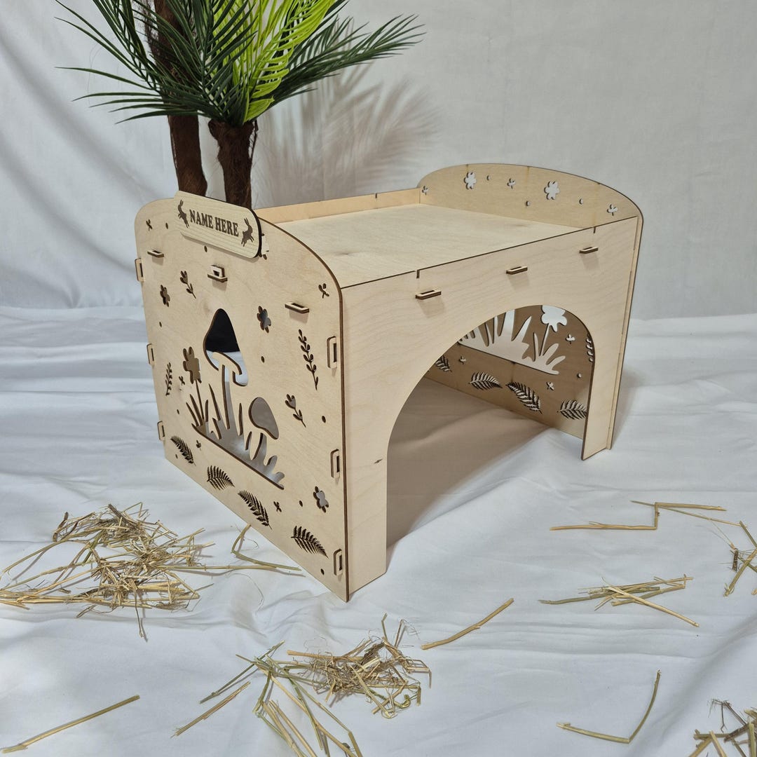 Custom Wooden Rabbit House – Personalized Bunny Hideout With Mushroom ...