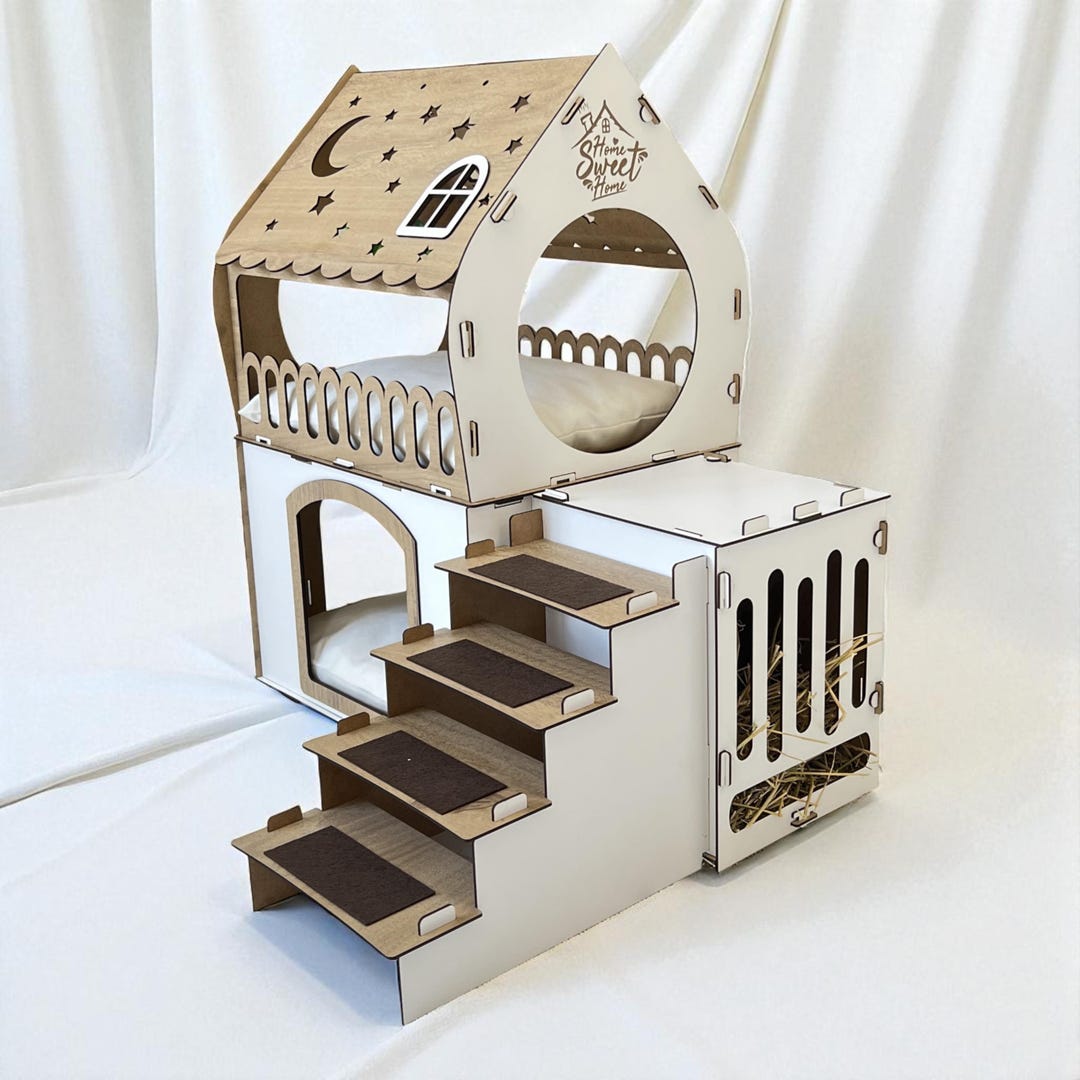 Modern Rabbit House, Two Floor Rabbit Castle, Wooden Bunny House, 2 ...