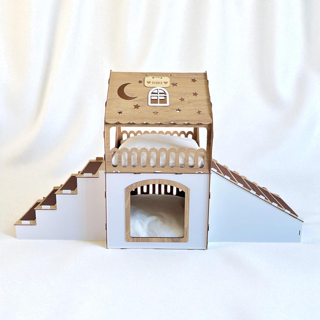 Wooden Rabbit House With Ramp & Ladder – Two-story Comfortable Bunny ...