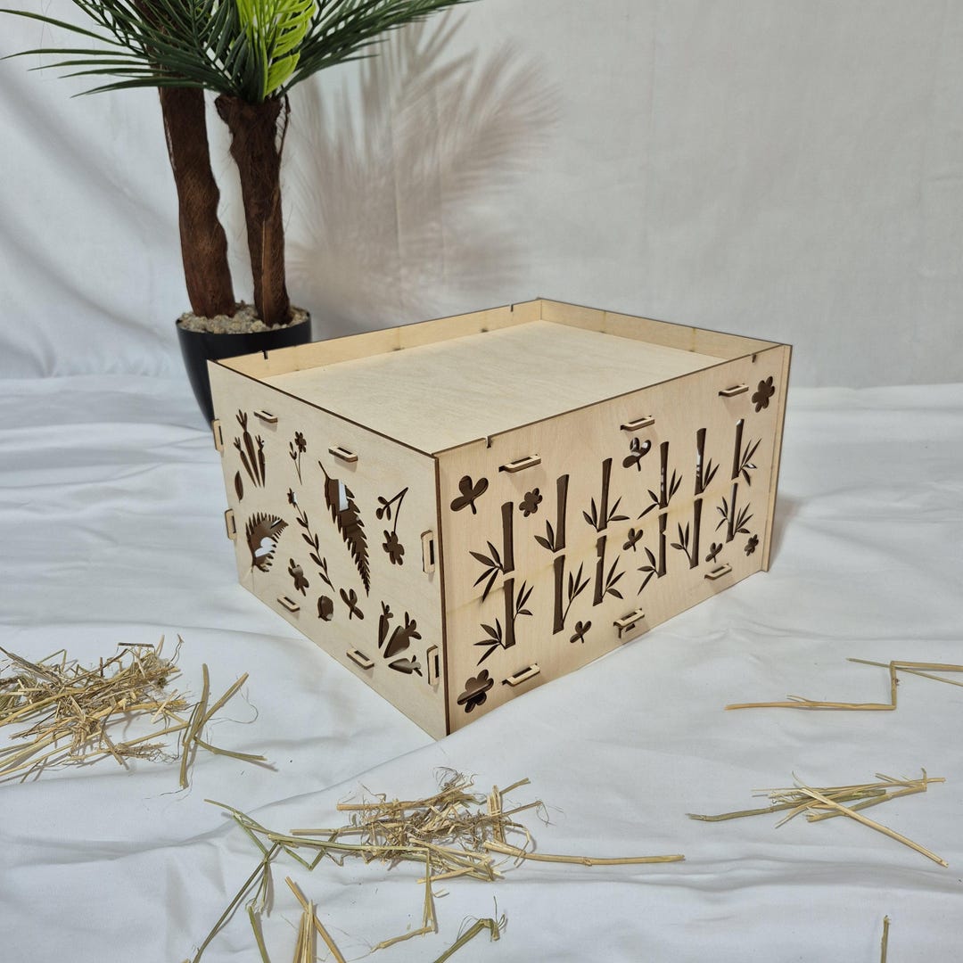 Wooden Rabbit Hay Feeder Box – Laser-cut Bamboo Design Hay Holder for ...