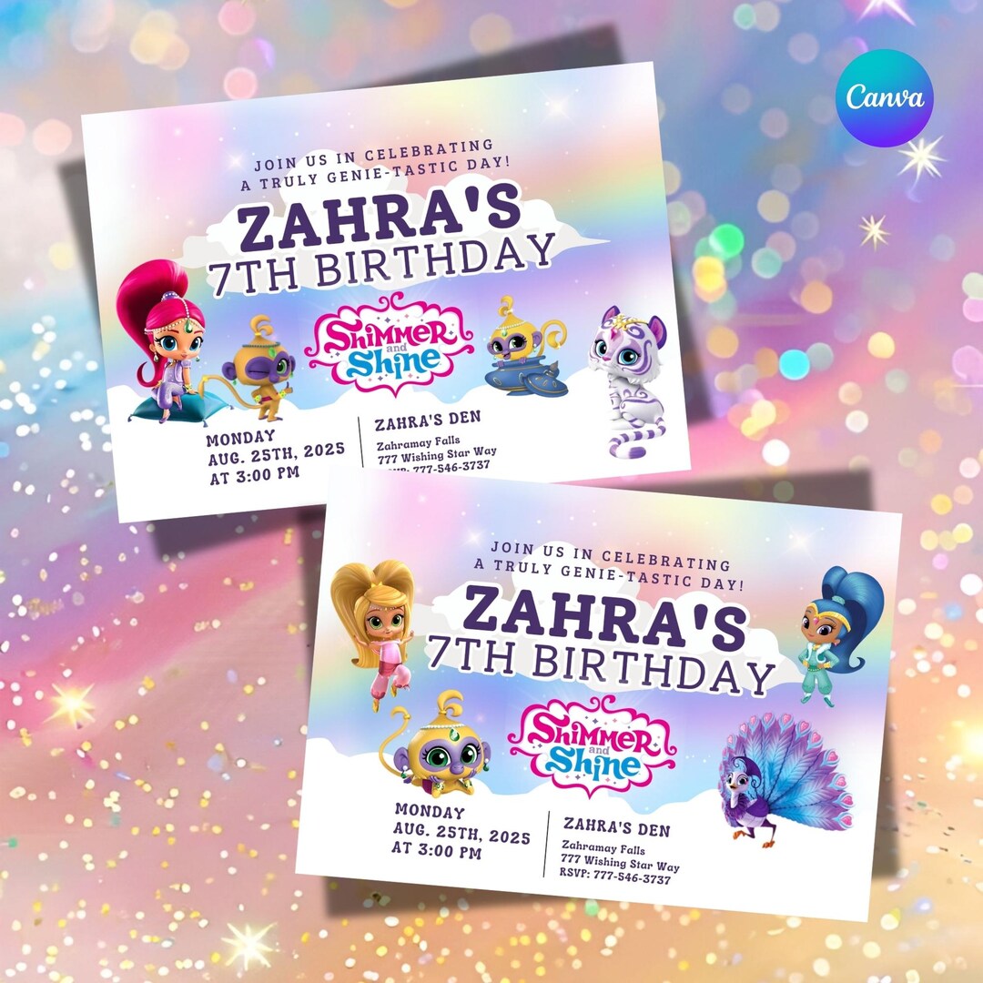 Editable Shimmer and Shine Birthday Invitation Canva Template, Instant ...