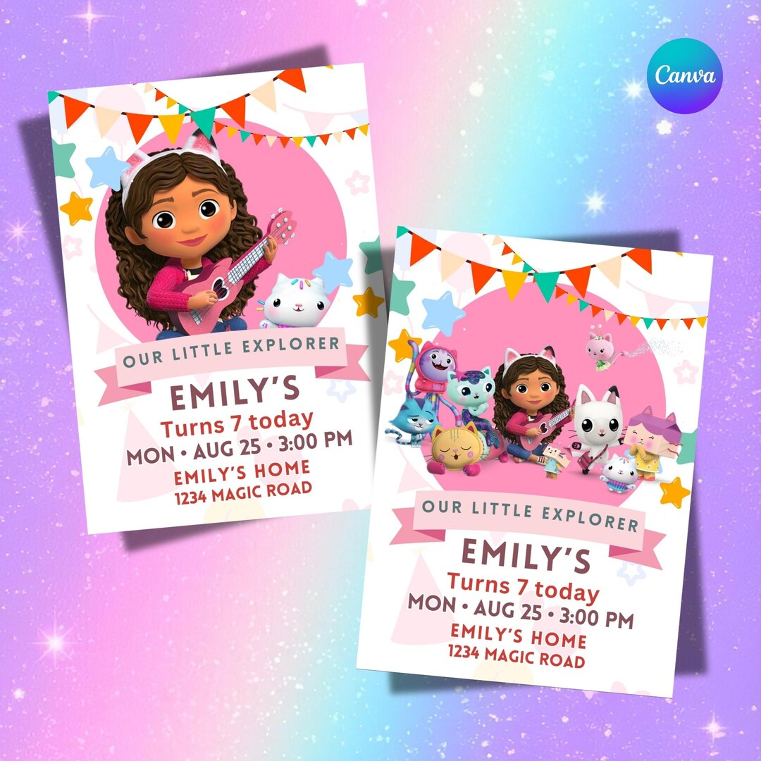 Editable Gabby's Dollhouse Birthday Invitation Canva Template, Instant ...