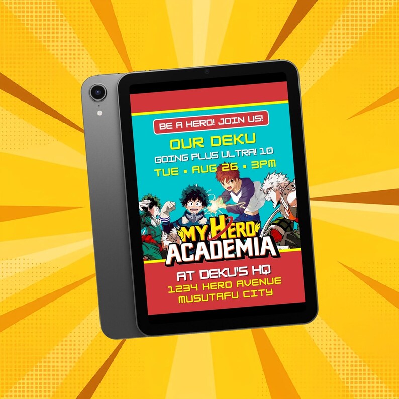 Editable My Hero Academia Birthday Invitation Canva Template, Instant ...