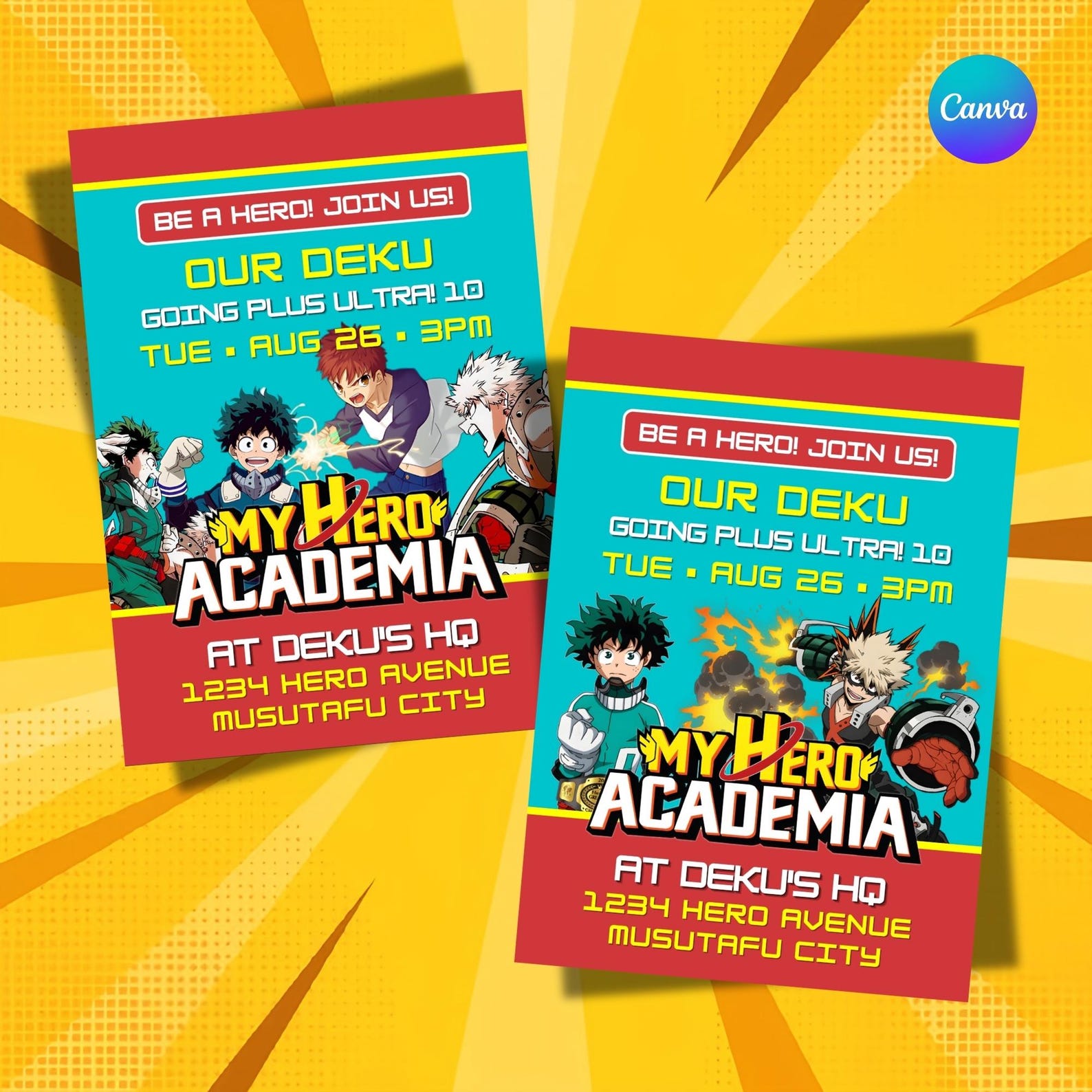 Editable My Hero Academia Birthday Invitation Canva Template, Instant ...