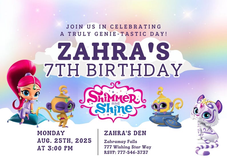 Editable Shimmer and Shine Birthday Invitation Canva Template, Instant ...