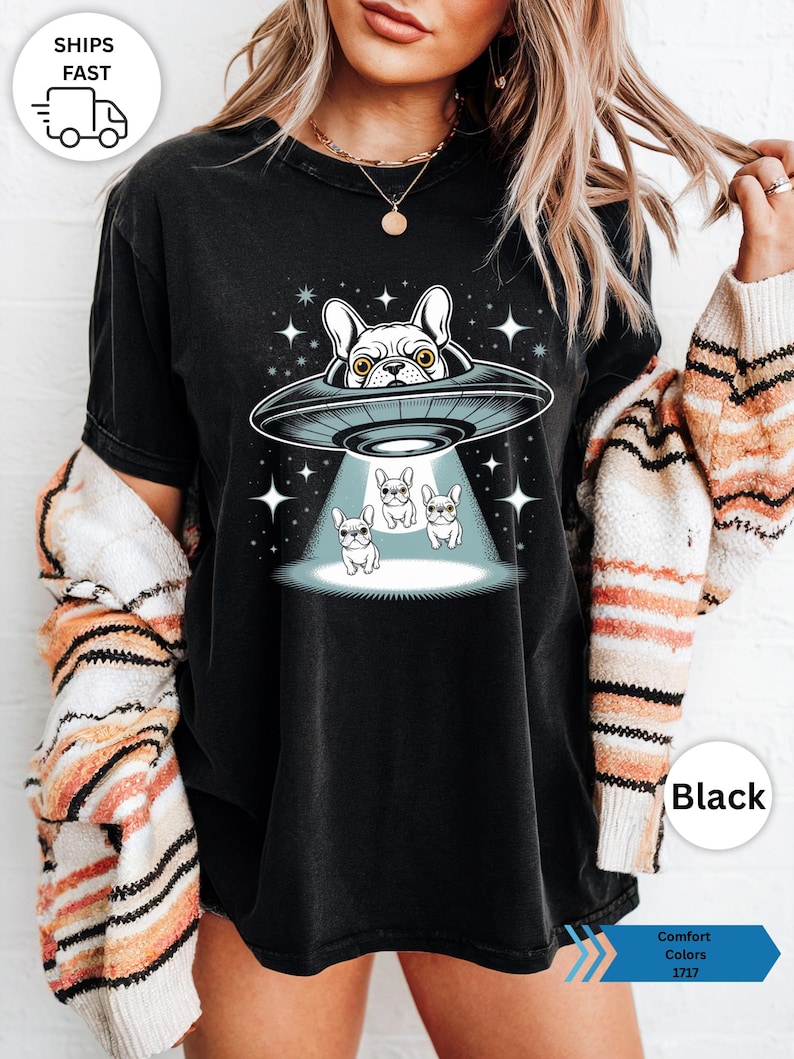 French Bulldog Alien Abduction UFO Unisex Tshirt Funny Frenchie Graphic ...