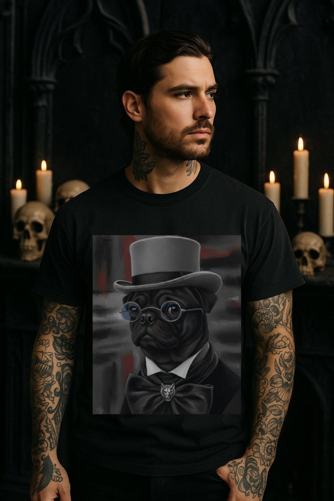 Black Pug Shirt, Vampire Inspired, Victorian Dog Portrait Tshirt ...