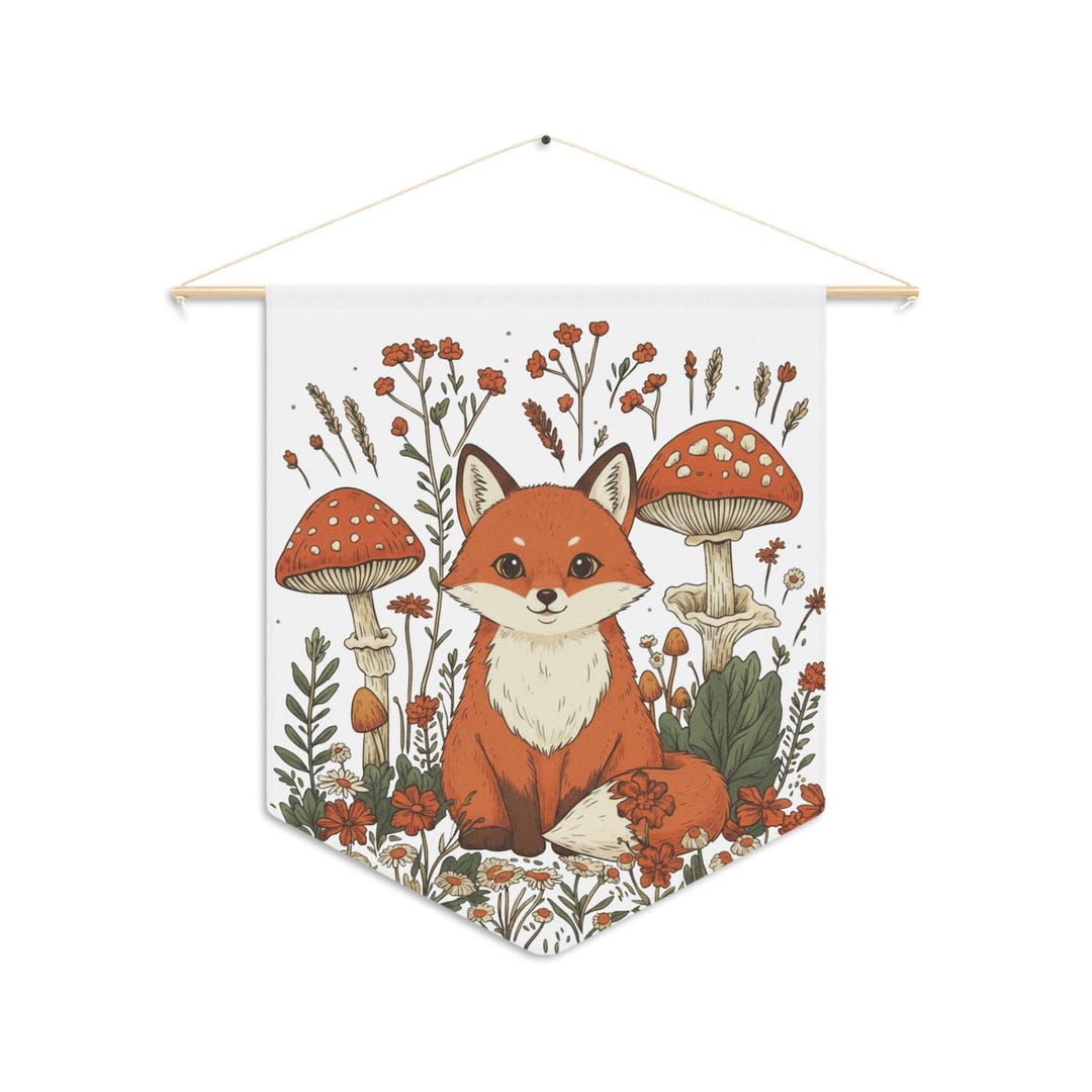 Fox Decor, Pennant Banner, Cute Fox With Mushrooms Floral Decor ...