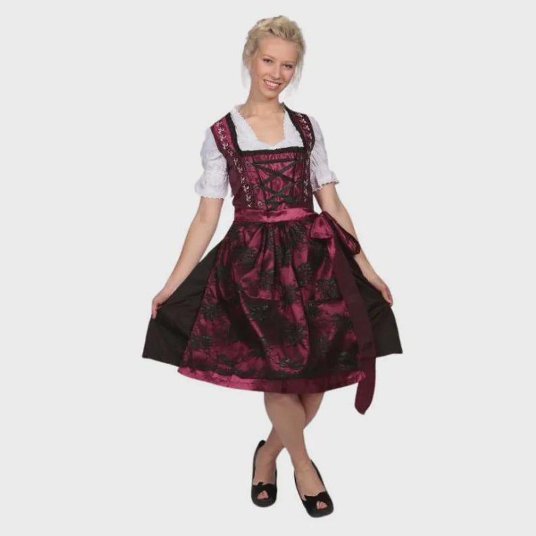 Gothic Oktoberfest Dirndl Set: Burgundy Velvet Dress With Black Lace - Etsy