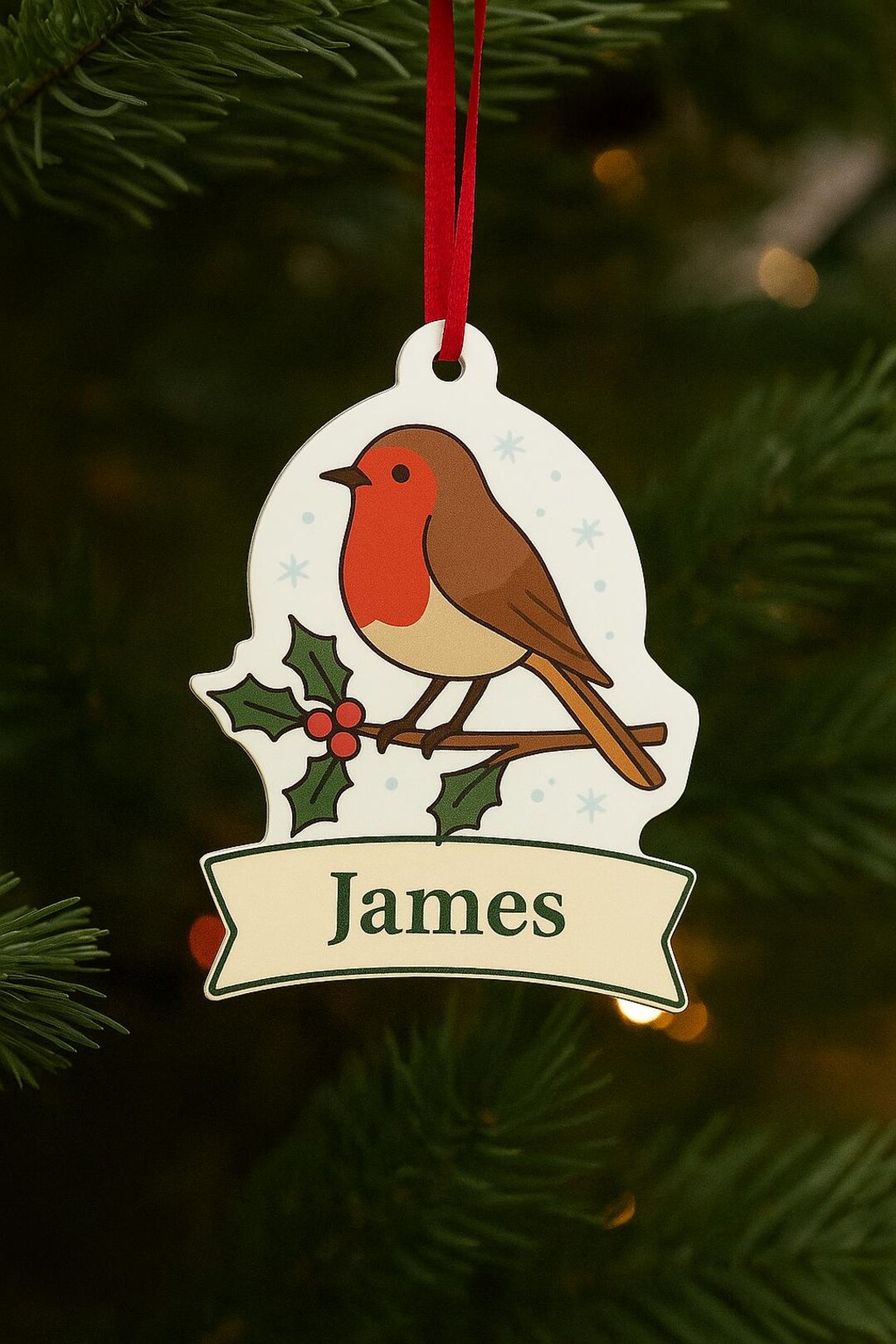 Personalised Robin Christmas Bauble – Traditional Acrylic Ornament With ...